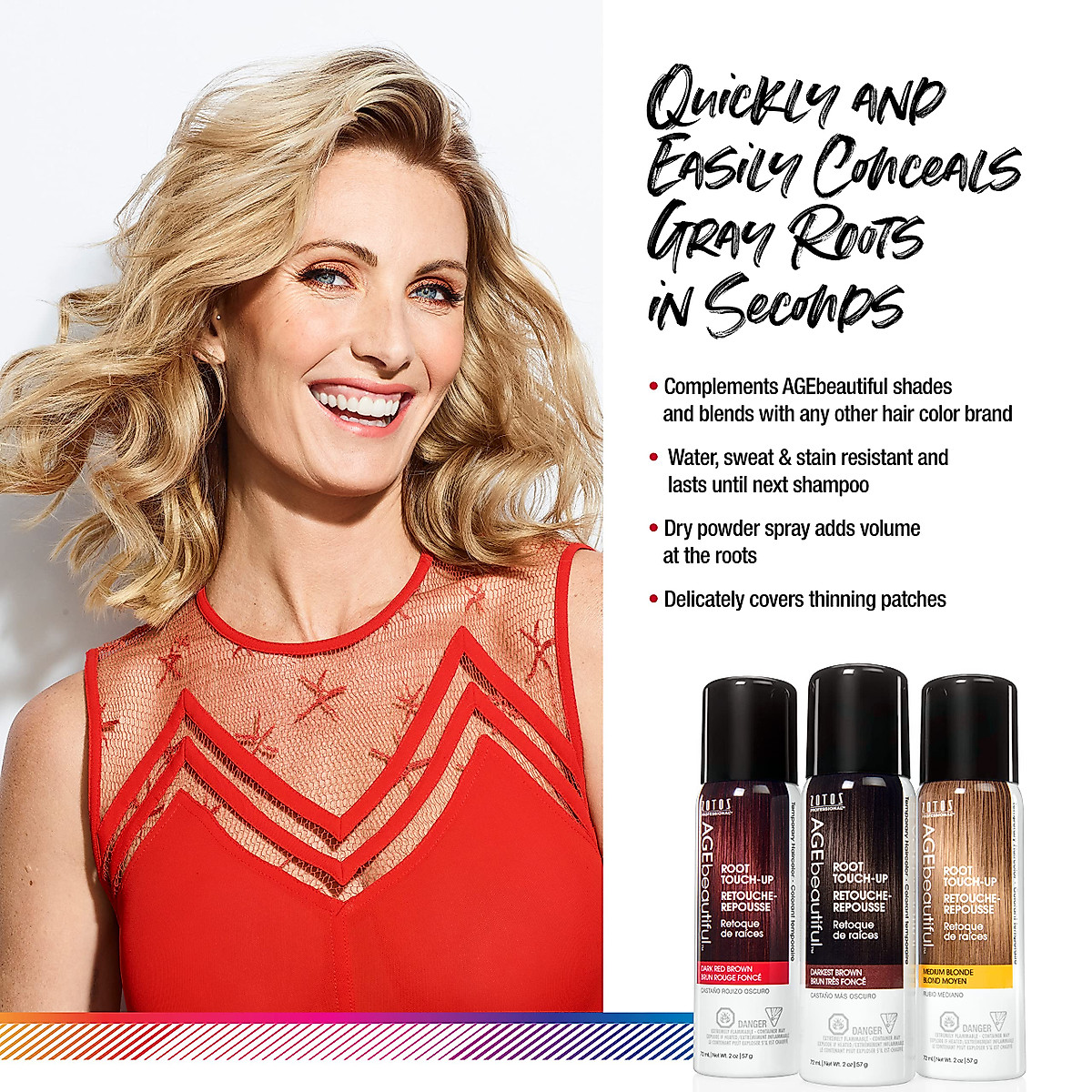 AGE beautiful Root Touch Up Hair Color Spray | Touch-Up Gray Concealer | Temporary Cover Up | Adds Volume & Covers Thinning Patches | Water, Sweat, Stain Resistant | Black | 2 Fl Oz