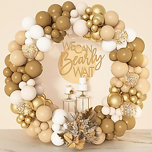 We Can Bearly Wait Sign Teddy Bear Baby Shower Decoration Backdrop Brown Wooden Banner for Gender Reveal Party (Girl Boy Baby) Theme Party Background