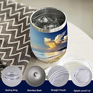 silichee 12 Oz Stainless Steel Wine Tumbler with Lid Sunset Sea Beach Fantastic Sky Clouds Twilight Reflection Thailand Insulated Tumblers Vacuum Coffee Mugs for Hot and Cold Drinks,Coffee,Wine