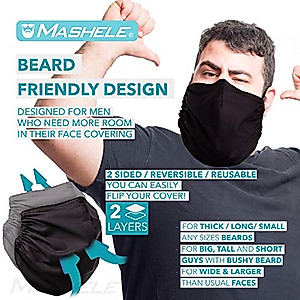 MASHELE 5 Pack Cotton Face Cover for Bearded Men XXL Black 5 Pcs with Nose Wire Adjustable Earloop Washable Reusable Holiday Gift for Indoor and Outdoor Party Activities (Sold as Set) (5, XX-Large)
