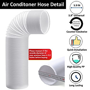FUBININA Portable Air Conditioner Hose, AC Hose with 5.9" Diameter, Anti-Clockwise Thread Length up to 80" AC Exhaust Hose for Portable AC Vent Replacement Tube Compatible with LG Air Conditioner Part