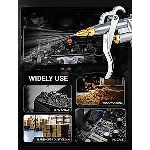 JASTIND Industrial Air Blow Gun with Brass Adjustable Air Nozzle, 8-14 Inch Extension with 2 Steel Air Flow Nozzle, High Volume Air Tool Dust Blower Gun for Air Compressor Attachments