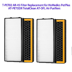 AT-PET01 AT-PET02 Replacement Filter for HoMedics PetPlus AT-PETODR and TotalClean AT-OFL, AT-PET01, AT-PET02 and AR-45, 2 Pack H13 True Hepa and 2 Pack Activated Carbon Filter