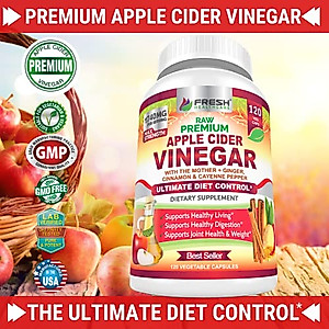 Apple Cider Vinegar Capsules Max 1740mg with Mother - 100% Natural & Raw with Cinnamon, Ginger & Cayenne Pepper - Ideal for Healthy Living, Detox & Digestion -120 Vegan Pills