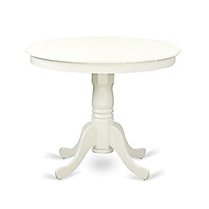 East West Furniture ANCE5-LWH-15 5Pc Dining Set Includes a Small Round Dinette Table and Four Parson Chairs with Baby Blue Fabric, Linen White Finish