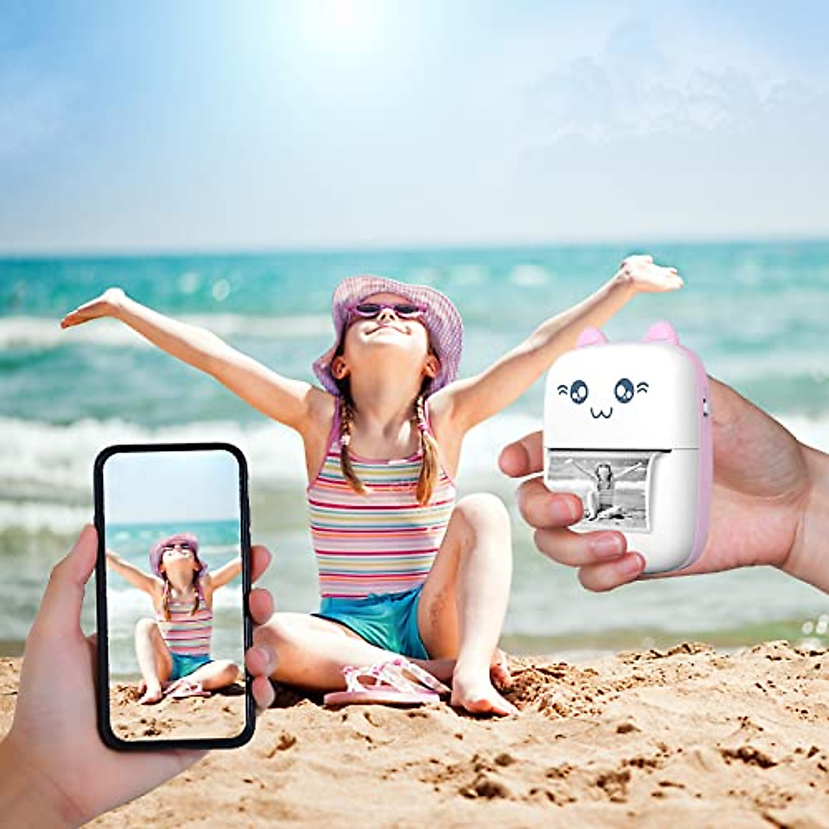 Greaked Mini Printer Portable Pocket Thermal Printer with Rolls Paper USB Cable, Bluetooth Wireless Smart Printer for Retro-Style Photos Pictures Receipts Study Notes Labels Lists Memo