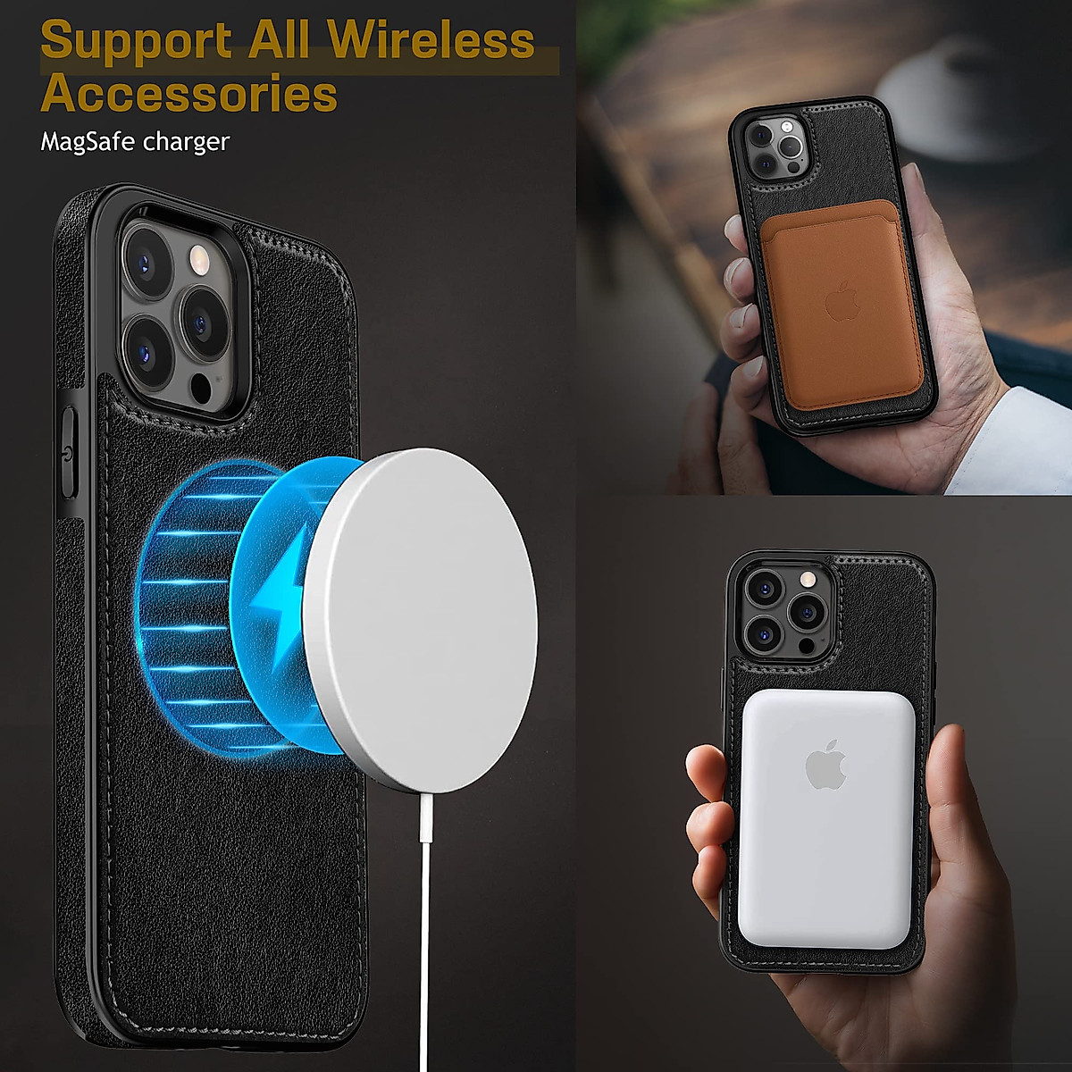 LOHASIC for iPhone 13 Pro Max Case Leather Compatible with Magsafe, Slim Business PU Non-Slip Grip Rugged Bumper Shockproof Full Body Protective Cover Phone Cases for iPhone 13 Pro Max 6.7" - Black