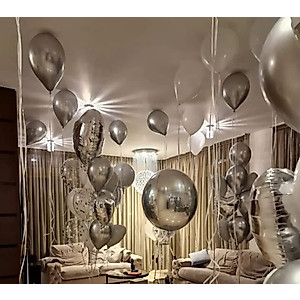 Kelfara Silver Balloons 60Pcs 12 inch Metallic Silver Confetti Chrome Silver Latex Balloons for Birthday Party Bridal Shower Wedding Engagement Anniversary Prom Decorations with Silver Ribbon