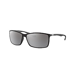 Ray-Ban Men's RB4179 Liteforce Square Sunglasses, Matte Black/Polarized Grey Mirrored Gradient Silver, 62 mm