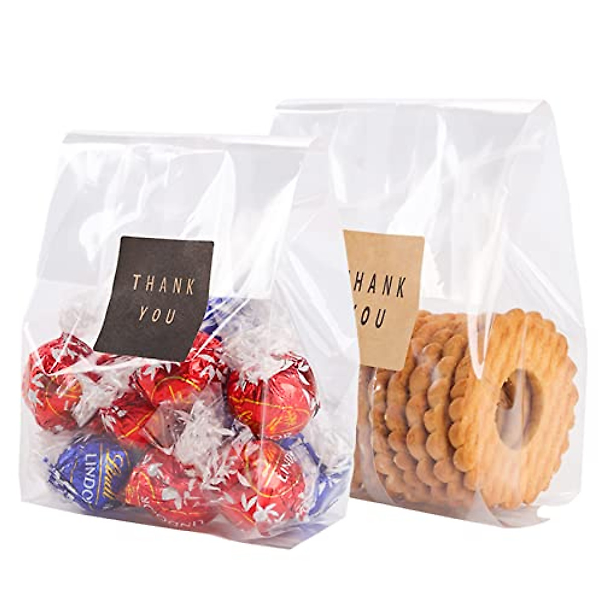LOKQING Cellophane Treat Bags Cookie bags for Packaging Clear Gift Bags with Stickers for Cookies,Candy,Chocolates（Clear,9x4 INCH)