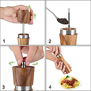 Wood Pepper Grinder - VanlonPro 8 Inch Pepper Mill with Adjustable Coarseness, Ceramic/Stainless Steel Grinding Salt Mill Refillable, Manual Salt and Pepper Shakers Spice Tools for your kitchen