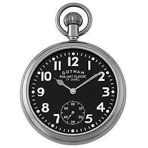 Gotham Men's Gun-Tone Mechanical Hand Wind Railroad Pocket Watch # GWC14104BBK