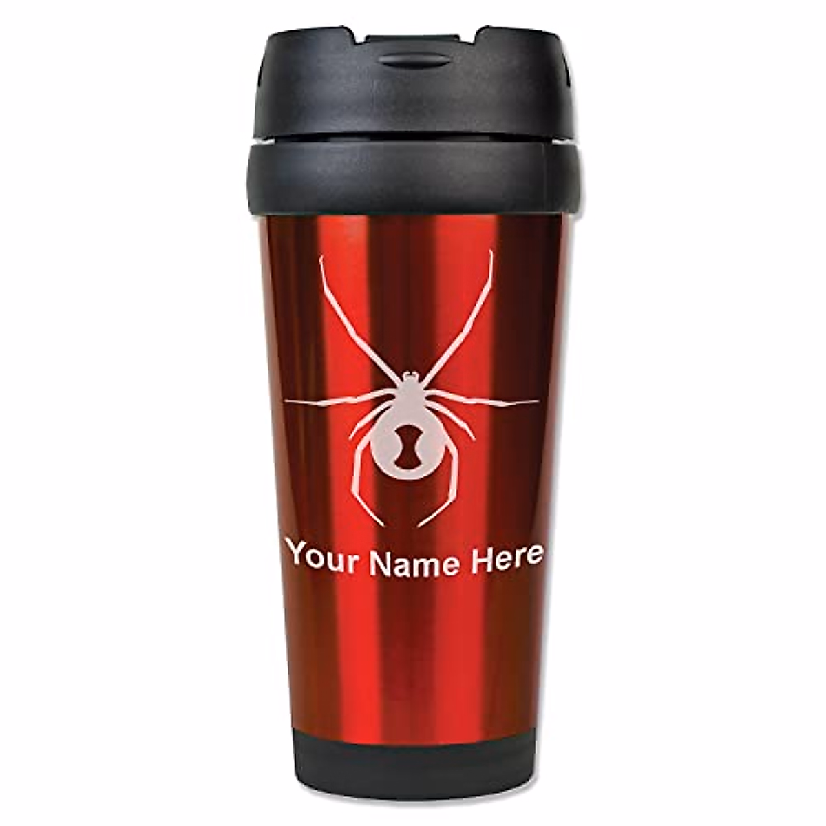 LaserGram 16oz Coffee Travel Mug Widow Spider, Personalized Engraving Included (Red)