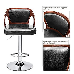 Homall Bar Stools Walnut Bentwood Adjustable Height Leather Modern Barstools with Back Vinyl Seat Extremely Comfy Bar Stool 1 Piece (Black)