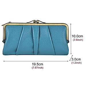 EASTNIGHTS Rfid Blocking Wallets for Women Leather Clutch Wallet Bifold Credit Card Holder Ladies Coin Purse with Zipper and Kiss Lock (Blue)