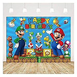 chaungda Super Mario Happy Birthday Banner Backdrops Game Gold Coin Party Supplies Photography Photo Backgrounds Sign Indoor Outdoor Yard Signs Decoration Kids Decor 5x3ft zf-2020967-5x3ft-fba