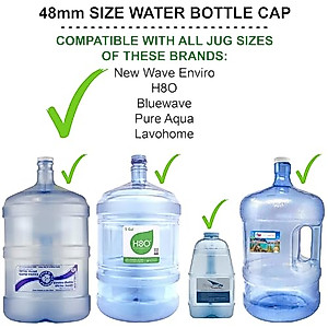 Screw-On Caps Compatible with 1-5 Gallon Bluewave, New Wave Enviro, PureAqua Brand Water Jugs, 48mm Size Bottle Lids, 2pk