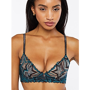 Savage X Fenty, Women's, Shining Star Embroidered Unlined Demi Bra, Wildflower Blue Starstruck Embroidery, 40D