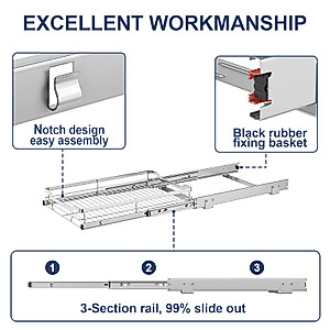 Amazer Pull Out Cabinet Organizer, 14.2" W×20" D Pull Out Drawers for Kitchen Cabinets, Heavy Duty Sturdy Metal Cabinet Pull Out Shelves, Full Slide Out Cabinet Drawer Organizer - Chrome