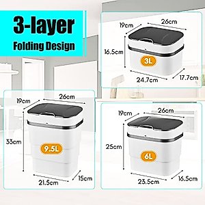 PENCHEN Auatic Toucess Infrared Motion Sensor Trash Can 3-Layer Folg Garbage Can Max. 9.5L ty Built-in Battery with USB Charging Cable