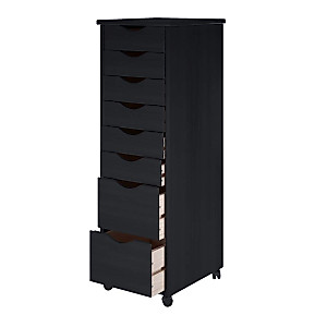 Adeptus Original Roll Cart, Solid Wood, 6+2 Drawer Narrow Drawers Roll Carts, Black