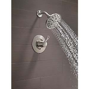 Delta Faucet Esato 14 Series Single-Handle Shower Faucet, Shower Trim Kit with 5-Spray H2Okinetic Shower Head, SpotShield Brushed Nickel 142897-SP (Valve Included)