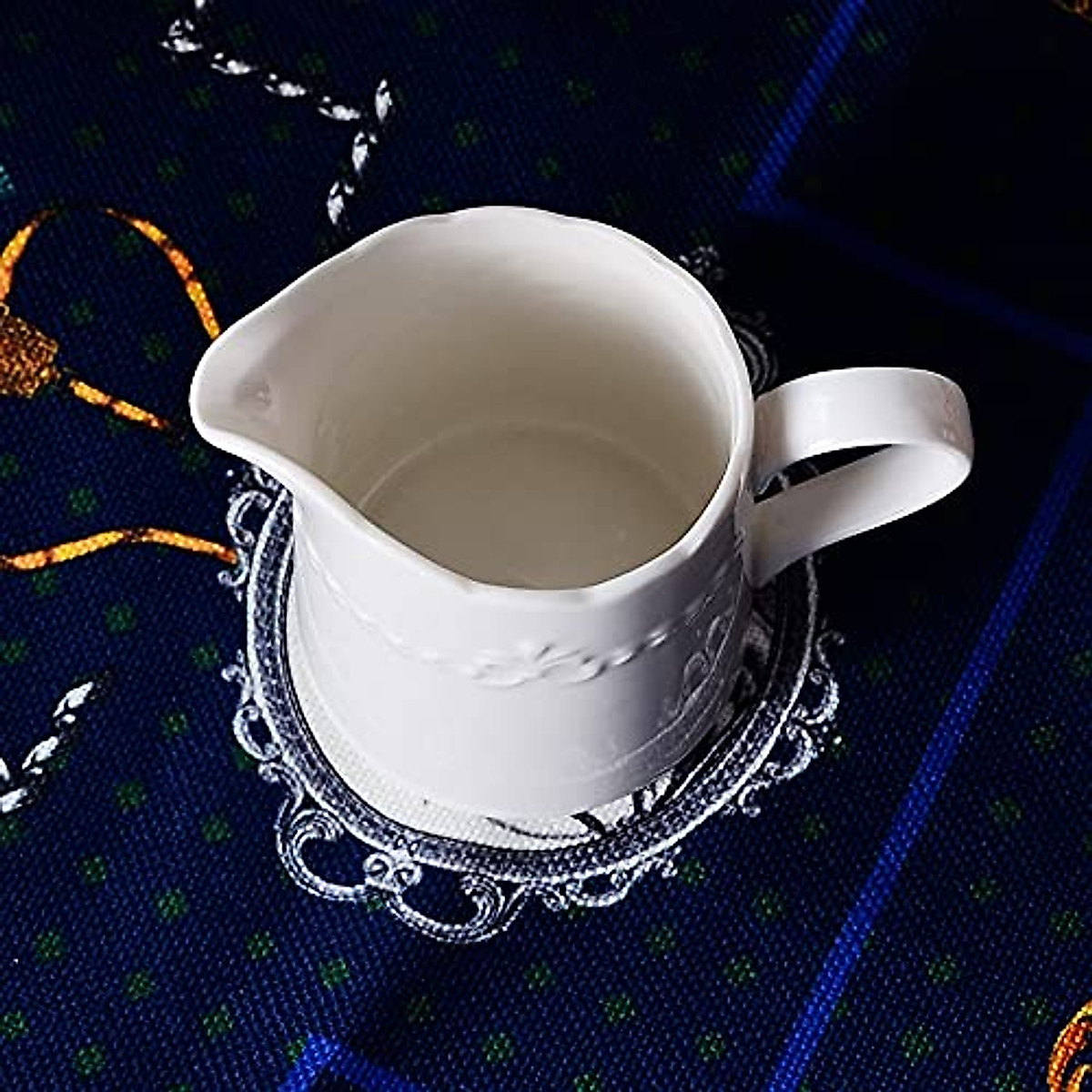 Sizikato White Porcelain Pitcher with Handle, 8 Oz Creamer Pitcher.