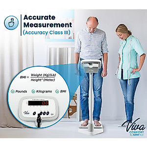 AdirMed Digital Physician Scale with Mechanical Height Rod - Eye-Level Measuring Station for Body Weight, Height & BMI - Ideal for Gyms, Medical Facilities & Rehabilitation Centers