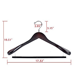 Luxury Wide Shoulder Wooden Hangers 2 Pack, with Velvet Bar, Smooth Mahogany Finish Wood Suit Hanger Coat Hanger for Closet, Holds Upto 20lbs, 360° Swivel Hook, for Jacket, Dress Heavy Clothes Hangers