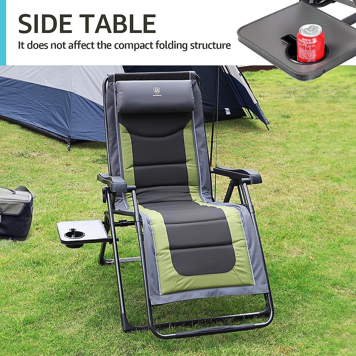EVER ADVANCED Oversize XL Zero Gravity Recliner Padded Patio Lounger Chair with Adjustable Headrest Support 350lbs (Olive Green)