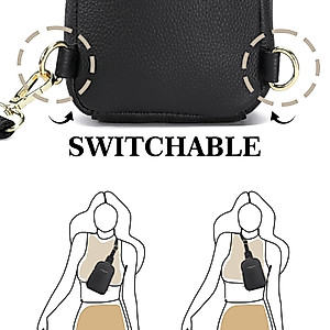 INICAT Small Crossbody Sling Bags for Women Leather Cell Phone Purse Fanny Packs for Women Men(Genuine Leather - Black)