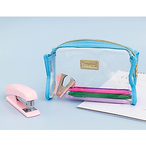 Lilly Pulitzer Clear Zipper Pouch, Cute Pencil Case for Adults, Travel Toiletry Bag, Small Pouch Bag for Supplies, Makeup or Toiletries (Frenchie Blue)