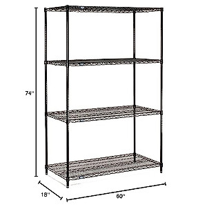 Nexel Adjustable Wire Shelving Unit, 4 Tier, NSF Listed Commercial Storage Rack, 18" x 60" x 74", Black Epoxy
