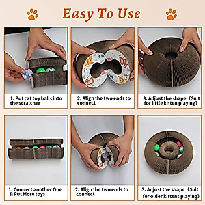 2pcs Magic Organ Cat Scratching Board with 4 Cat Ball Toys Foldable Cat Cordain Scratcher for Grinding Claw, Durable Interactive Cat Scratching Cardboard for Indoor Cats