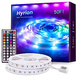 hyrion 50 ft LED Strip Lights SMD 5050 Led Lights Strip with 44 Keys Remote, 12 Volt Dimmable RGB Color Changing Led Lights for Bedroom,Living Room,Kitchen,Home Decor