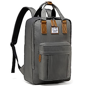 VASCHY Laptop Backpack for Men Women, 15.6inch Vintage Backpack Bookbag Daypack,Water Resistant Rucksack for College Travel Work Business Dark Gray