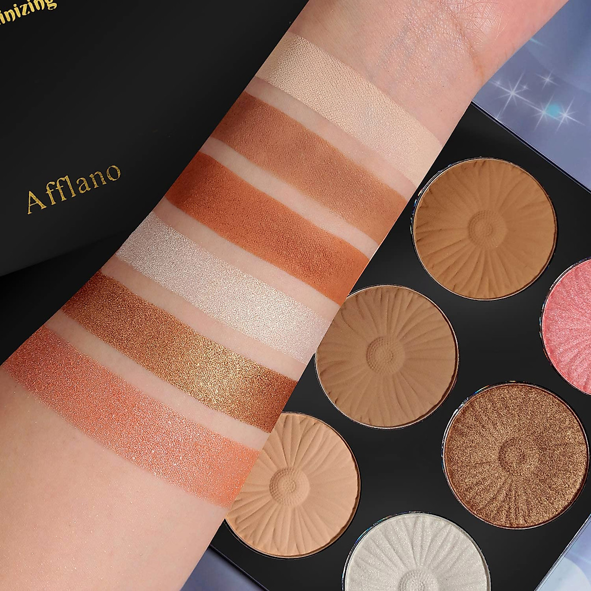 Highlighter Contour Makeup Palette,Afflano Bronzer Highlighter Blush Matte Shimmer 6 Colors,Face Cheek Contour Palette Highlight Blush Nude Pink Rose Gold, Eye Highlighting Natural Illuminating