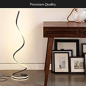 Brightech Allure Floor Lamp for Offices, 37” Bright LED Spiral Compact Lamp, Unique Curved Lamp for Living Rooms, Dimmable Standing Lamp with Built-in Dimmer, Great Living Room Décor – Jet Black