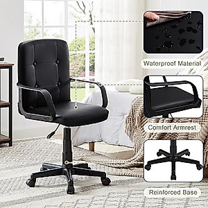 VECELO Executive Office Adjustable Height Casual Desk Chair with Armrests PU Leather Mid-Back 360 Degree Swivel with Wheels, Suit for Study, Work, Makeup, Leisure, Black, Set of 1