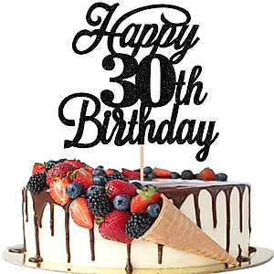 Rsstarxi 1 Pack Happy 30th Birthday Cake Topper Black Glitter 30 & Fabulous Cheers to 30 Years Old 30th Birthday Cake Pick for Celebrating 30th Birthday Anniversary Party Cake Decorations Supplies