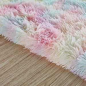 4x6 Rainbow Carpet for Living Room Soft Luxury Bedroom Fluffy Room Area Rug Shaggy Girls Comfy Mat