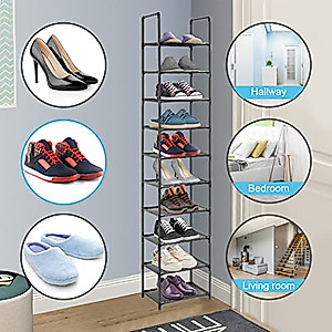 10 Tiers Shoe Rack Narrow Tall Shoe Shelf for Entryway Holds 10 Pairs Shoes, Space Saving Vertical Single Pairs Shoe Storage Organizer for Closet Bedroom Hallway (Black)