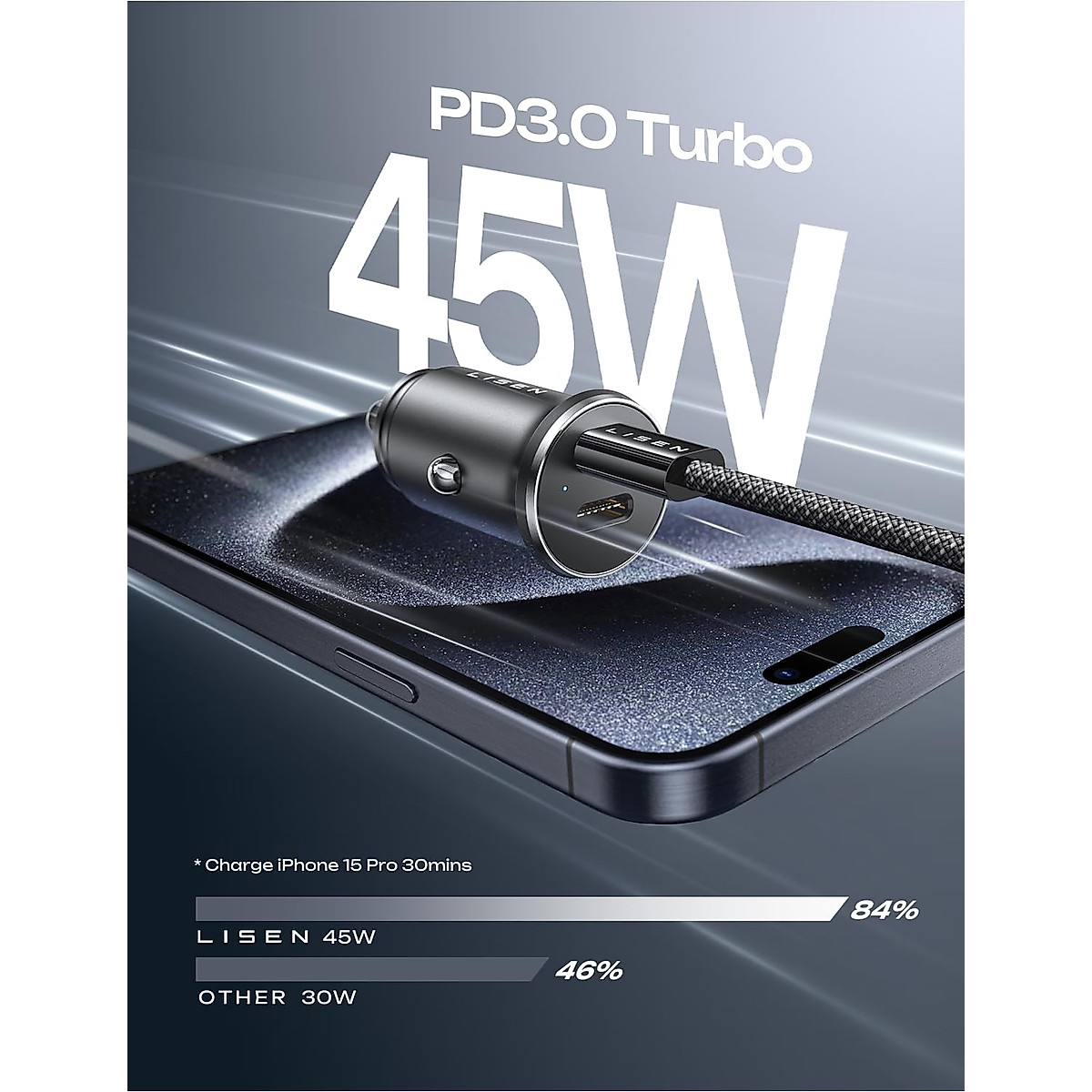 LISEN 90W USB C Car Charger [All Metal & Mini] Cigarette Lighter Adapter Fast Charging, Mini Dual PD 45W & PD 45W Super Fast Car Charger USB C for iPhone 15 Pro Max Glaxy S24 iPad Pro MacBook Air