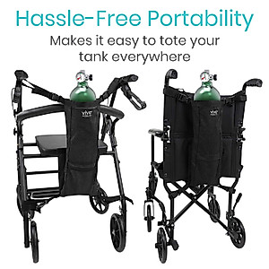 Vive Oxygen Tank Holder for Wheelchair - Portable Medical Cylinder Backpack for Travel - Carrier Accessories Bag for Walker, Rollator, Scooter - Case Fits Canister Sizes M2, M4, M6, M9, C, D, E