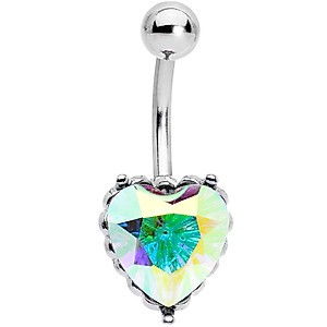 Body Candy Womens 14G 316L Stainless Steel Navel Ring Piercing Clear Accent Heart Belly Button Ring