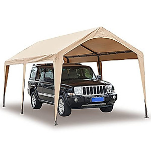 Abba Patio 10x20 ft Heavy Duty Carport Car Canopy Portable Garage Boat Shelter with Fabric Pole Skirts for Party, Wedding, Garden Outdoor Storage Shed 6 Steel Legs, Beige