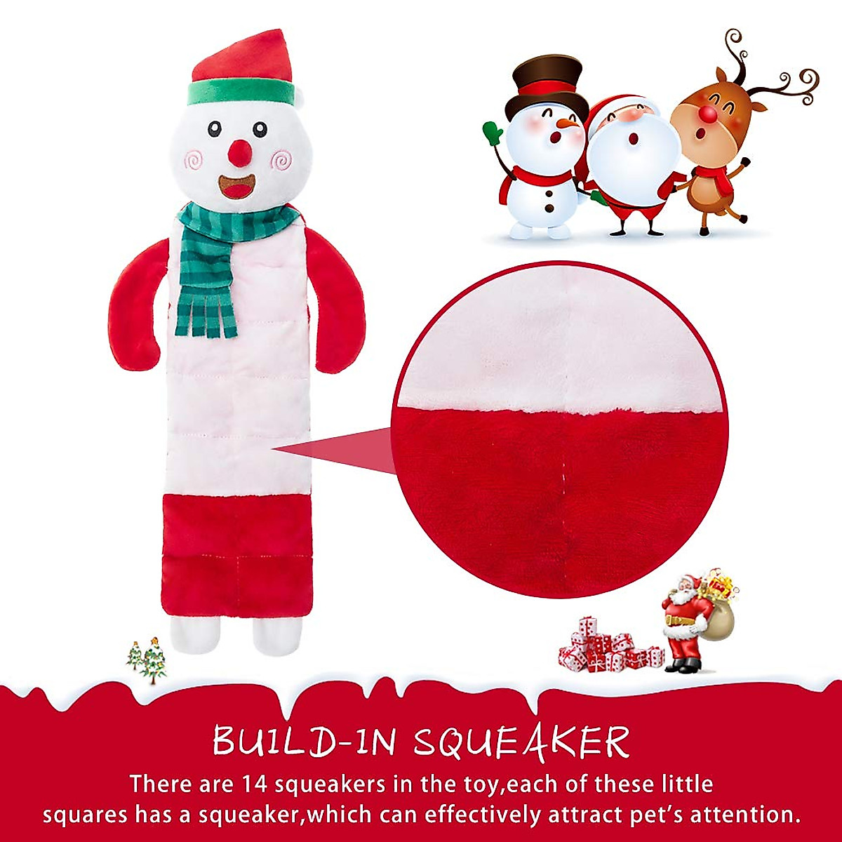 EXPAWLORER Christmas Dog Squeaky Plush Toys 2 Pack - No Stuffing Squeaking Snowman & Penguin Dog Chew Toy Xmas Gifts for Pets