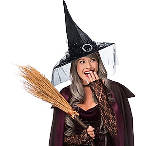 Giga Gud 4 pcs Halloween Witch Hat Halloween Vintage Witch Hat, See-Through Lace Veils Printed Hats Party Supplies Halloween Costume Accessories