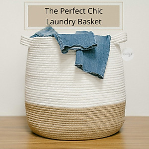 Large Blanket Basket for Living Room - Decorative Woven Baskets for Storage, Cotton Rope Baskets for Storage 16”x18”, Round Basket, Tall Laundry Hamper Basket, LuxiLily Baskets