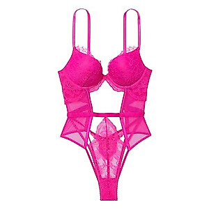 Victoria's Secret Cutout Lace Teddy, Push Up, Women's Lingerie, Very Sexy Collection, Pink (XL)